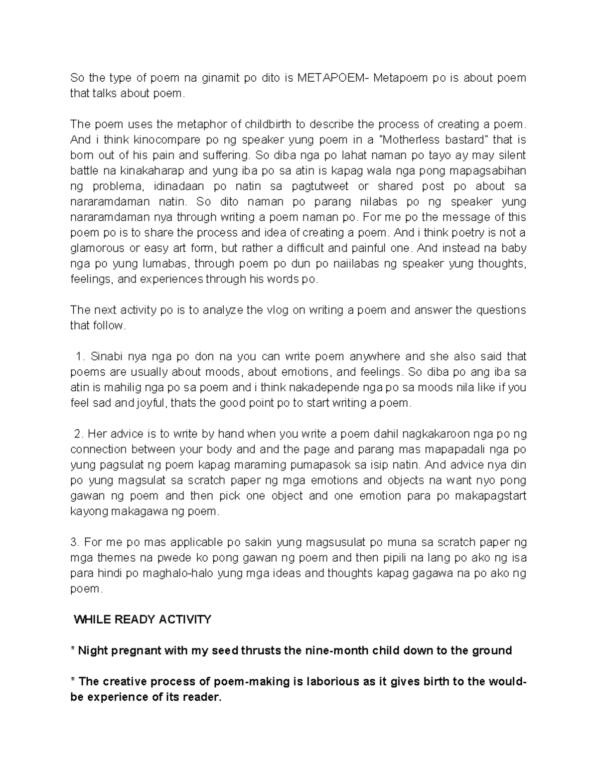 Asean - So the type of poem na ginamit po dito is METAPOEM- Metapoem po ...