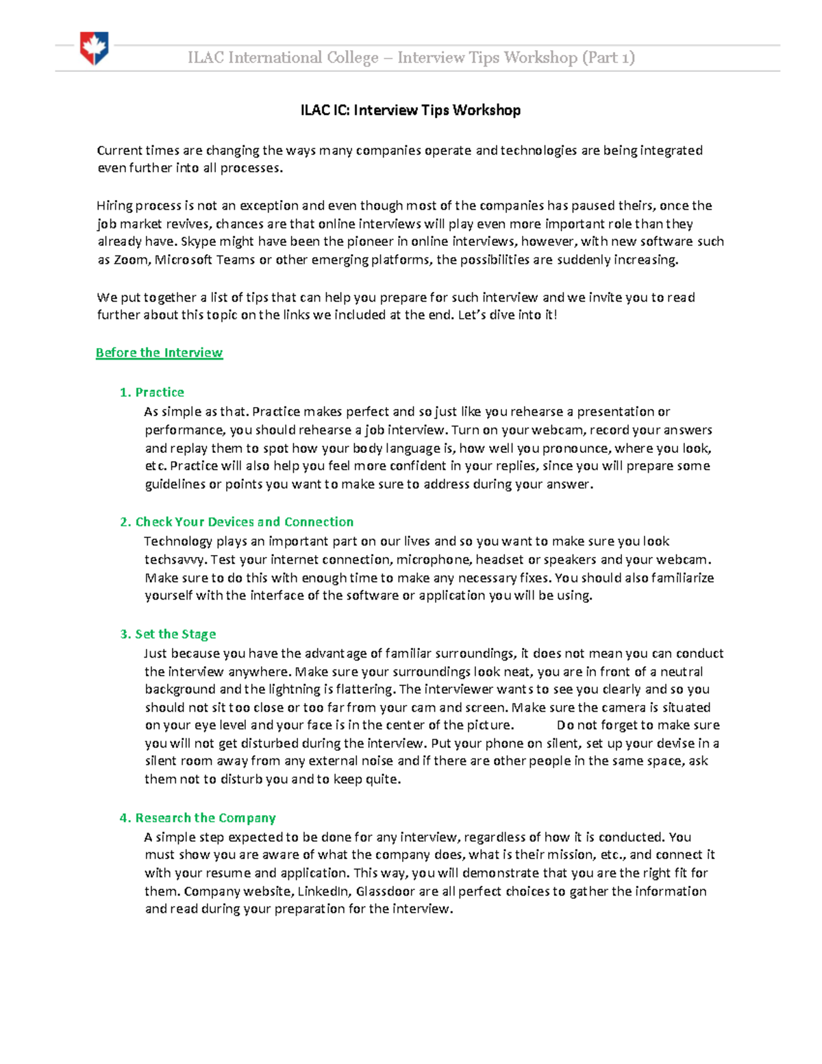 Interview Tips Pt. 1 - ILAC International College – Interview Tips ...