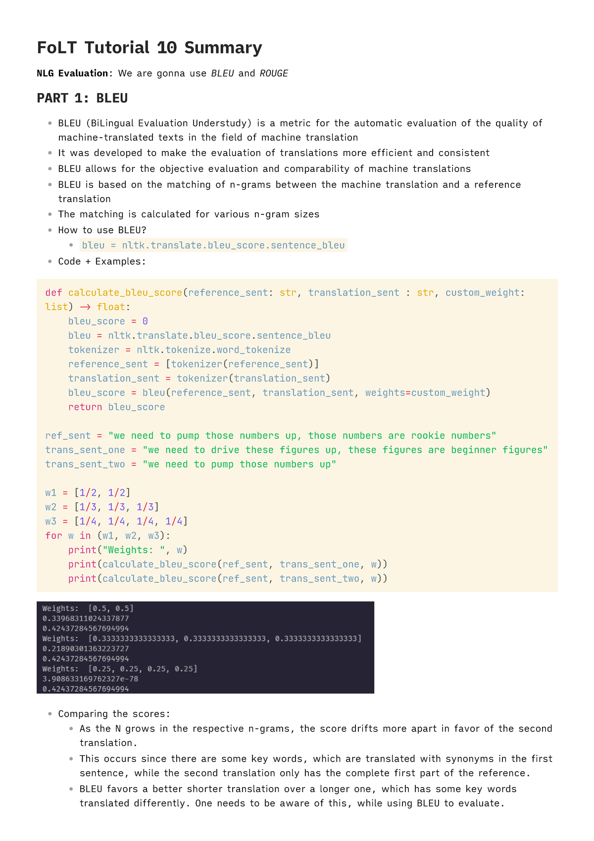 Fo LT Tutorial 10 Summary - translate.bleu_score_bleu Code + Examples ...