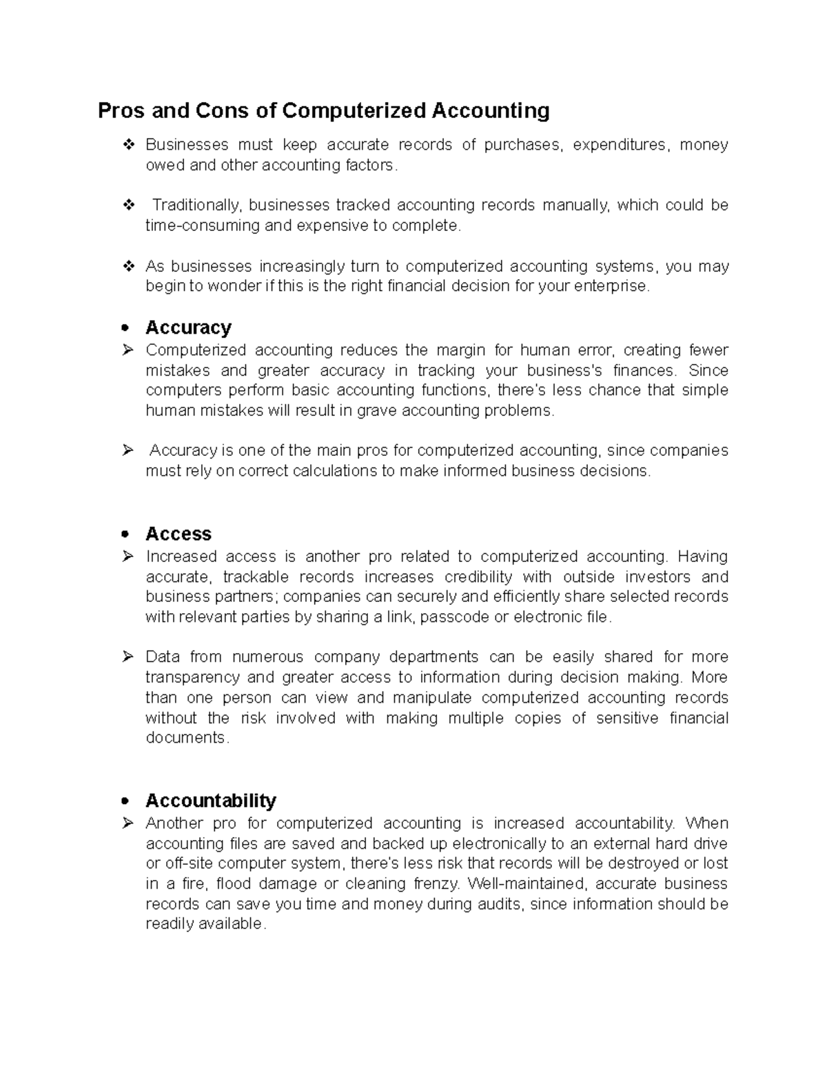 Pros and Cons of Computerized Accounting Advantages Disadvantages of ...