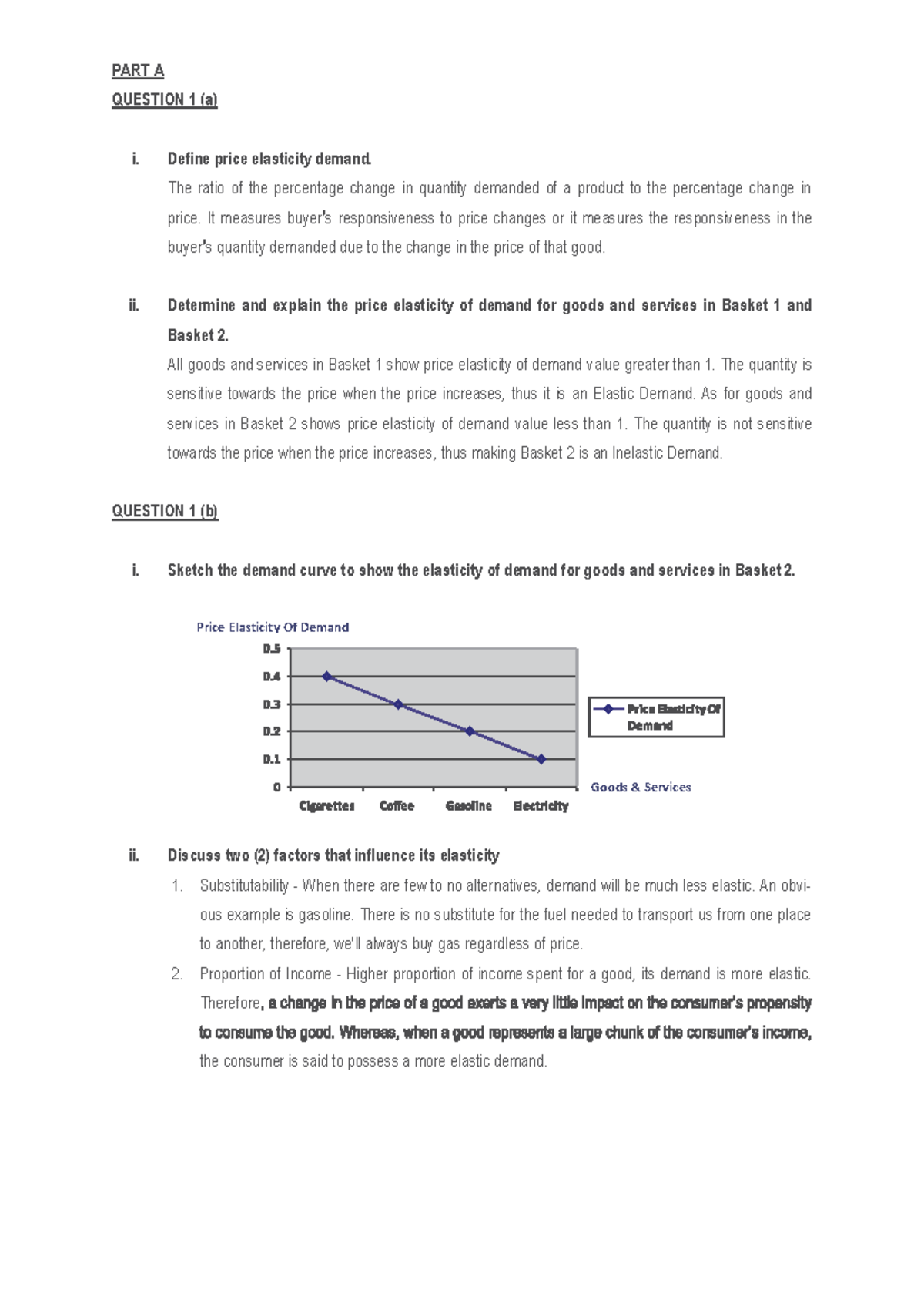 ECO415 - Elasticity - PART A QUESTION 1 (a) i. Define price elasticity demand. The ratio of the ...