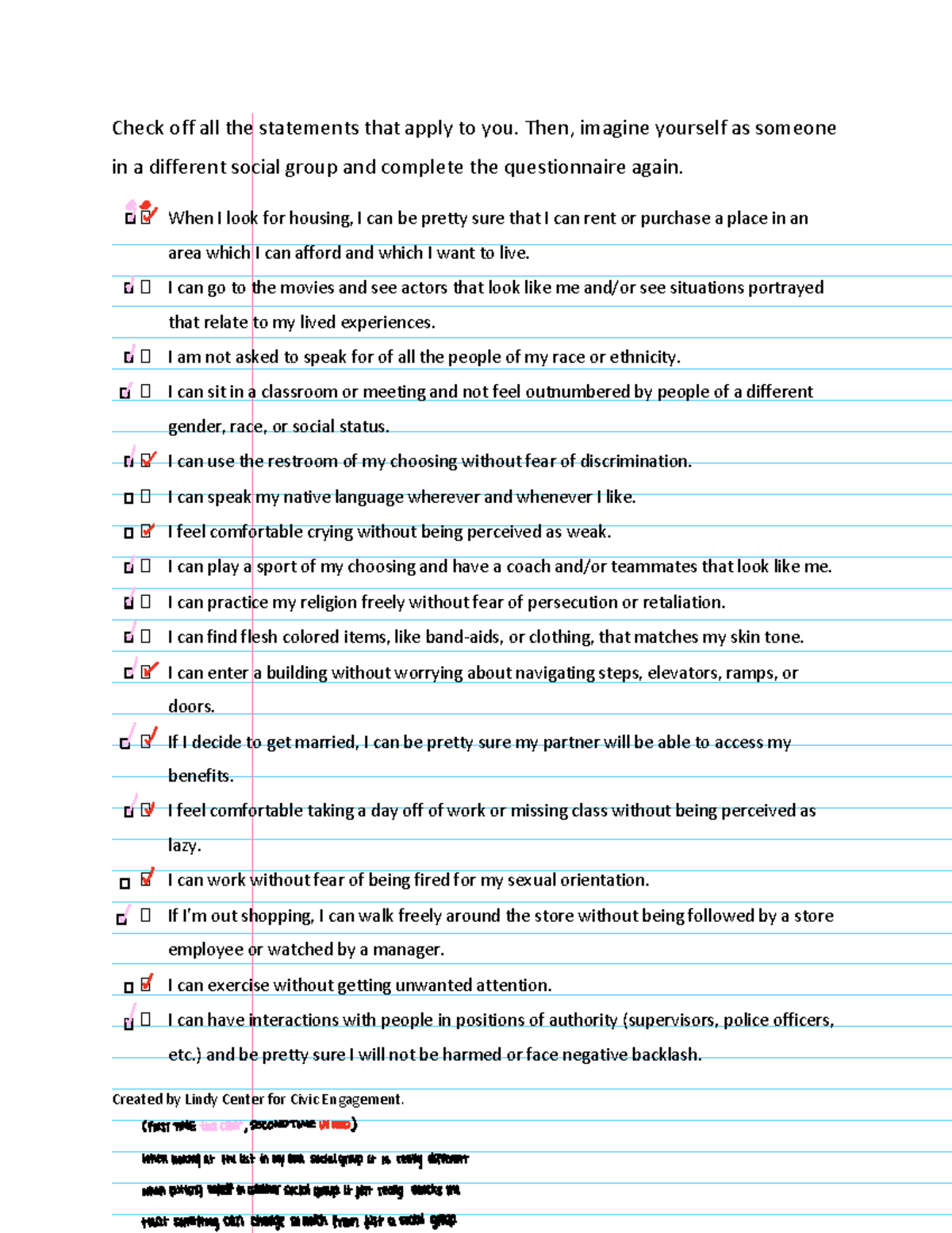 Privilege Checklist Activity - Check off all the statements that apply ...