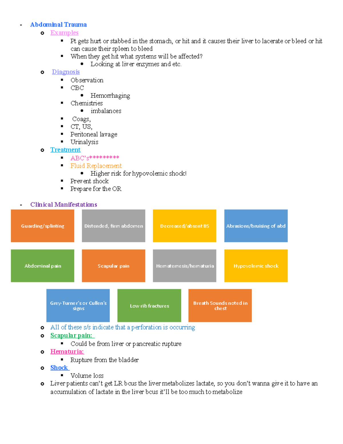Abdominal Trauma - Medical surgical concepts - Abdominal Trauma o ...