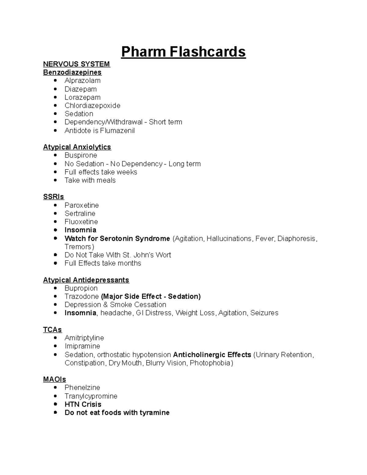 Pharm Flashcards - flash cards/ drug classes - Pharm Flashcards NERVOUS ...