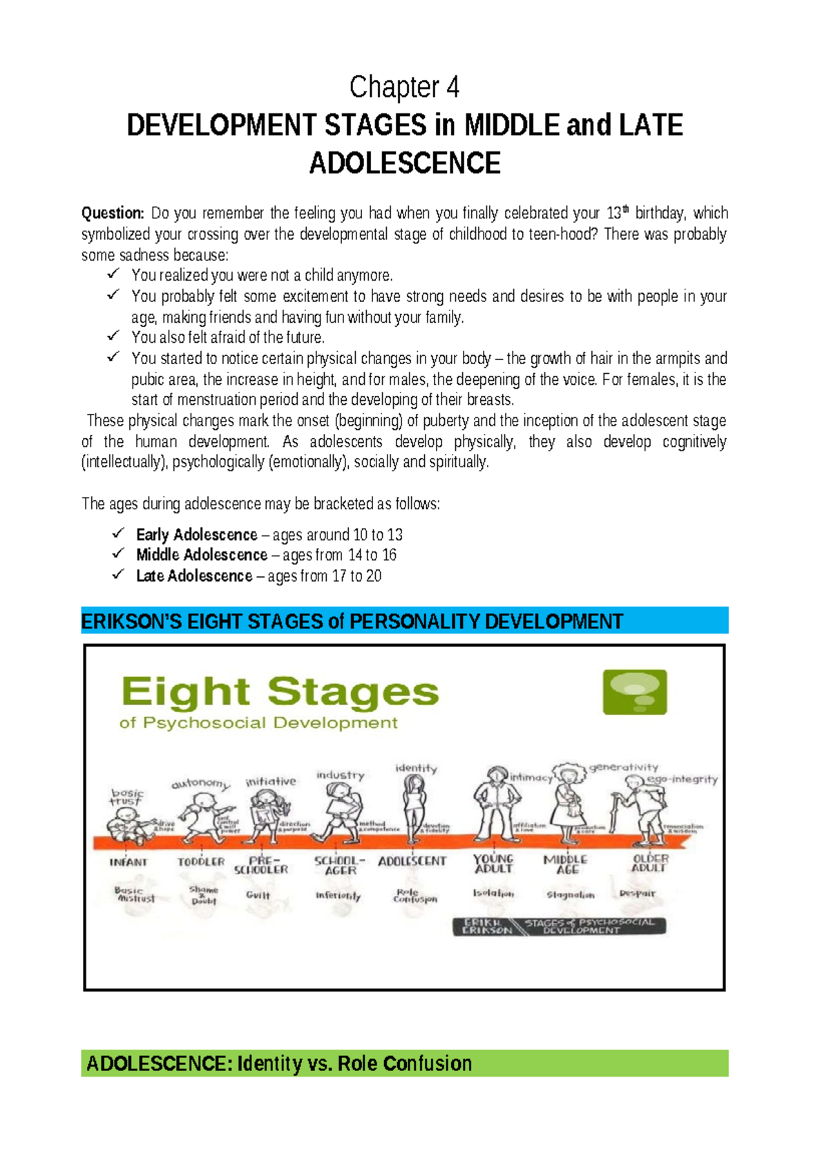 Chapter 4 Development Stagesin Middle Late Adolescence - Chapter 4 ...