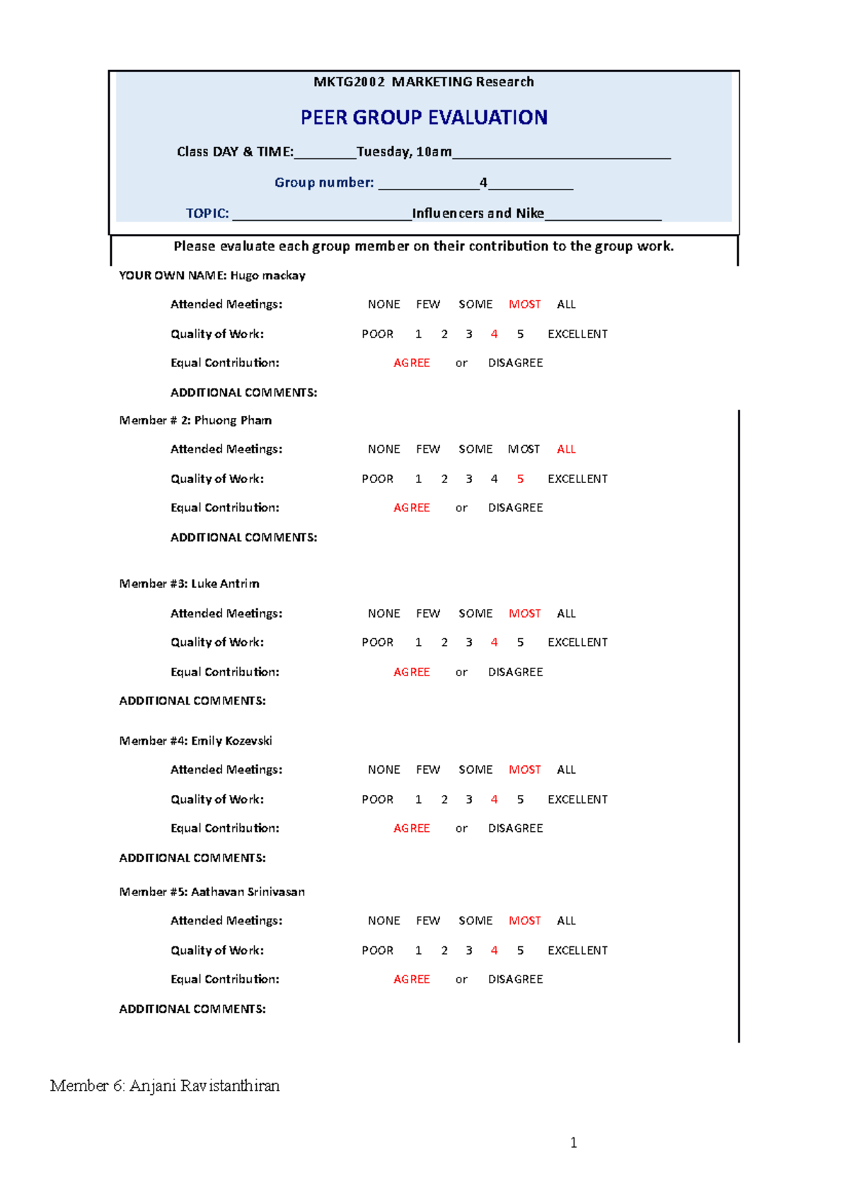 Group 4 peer evaluation - MKTG2002 MARKETING Research PEER GROUP ...