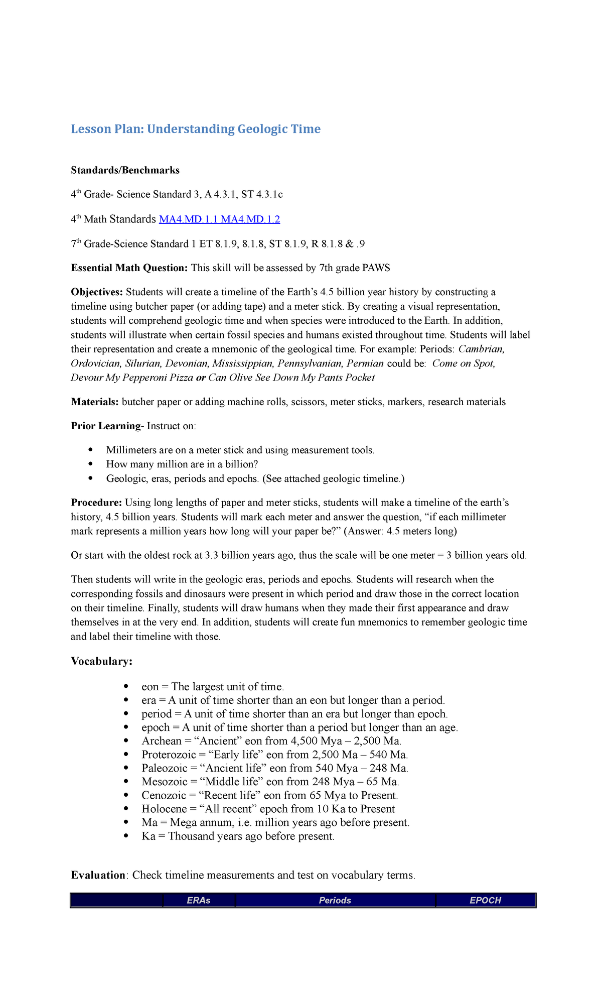 Lessonplangeologictime - Lesson Plan: Understanding Geologic Time ...