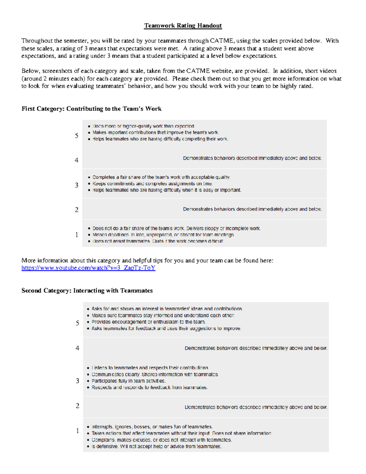 Teamwork rating handout for students - Teamwork Rating Handout ...
