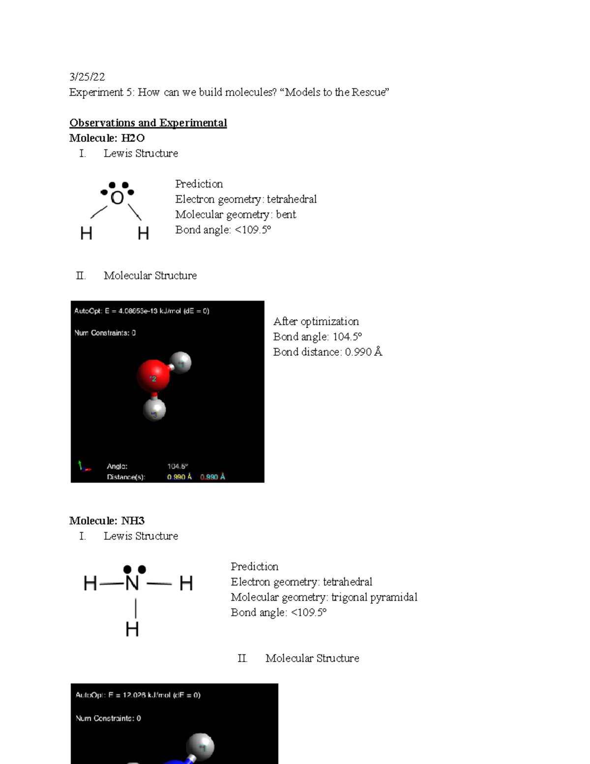 Experiment 5: How can we build molecules? “Models to the Rescue” - 3/25 ...