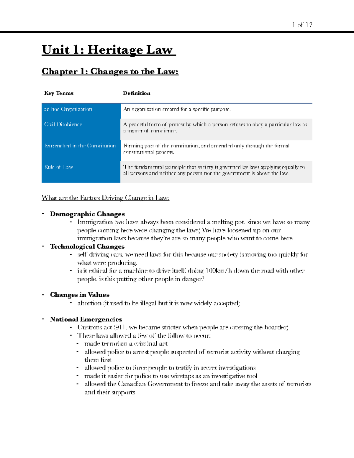 Unit 1: Heritage Law Chapter 1-2 Key Terms and Categories of Law - Studocu