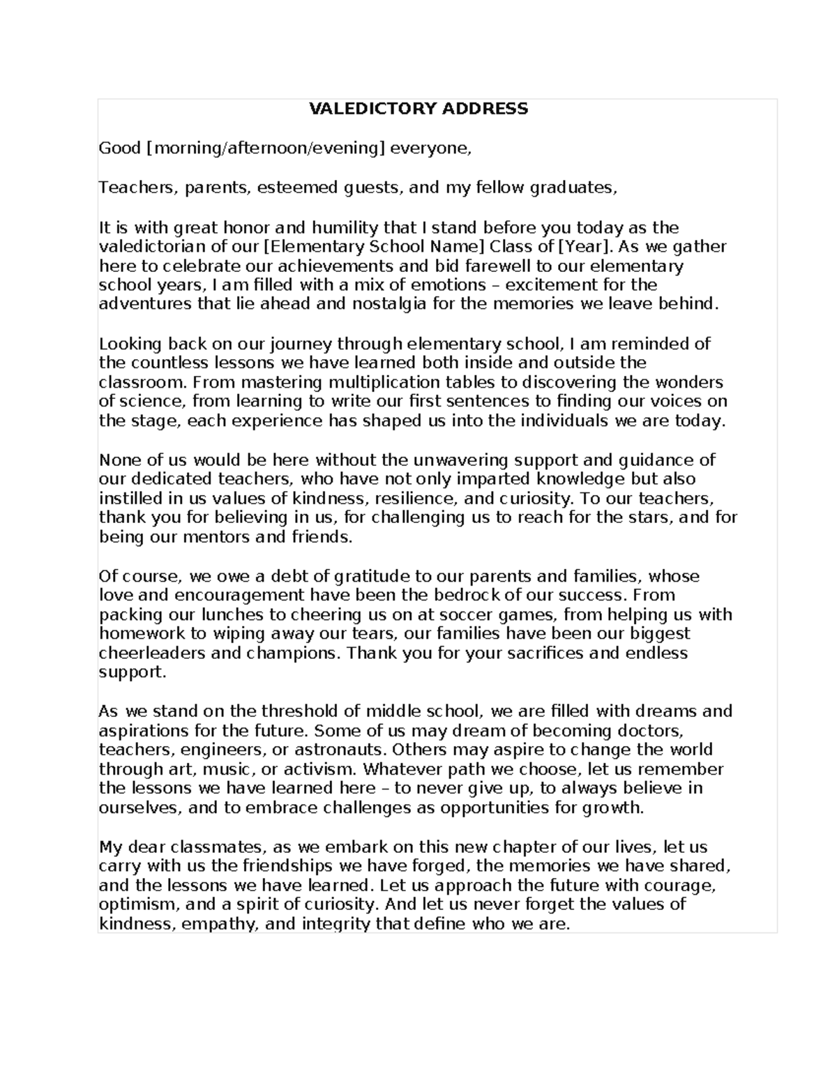 Valedictory Address - graduation essentials - VALEDICTORY ADDRESS Good ...