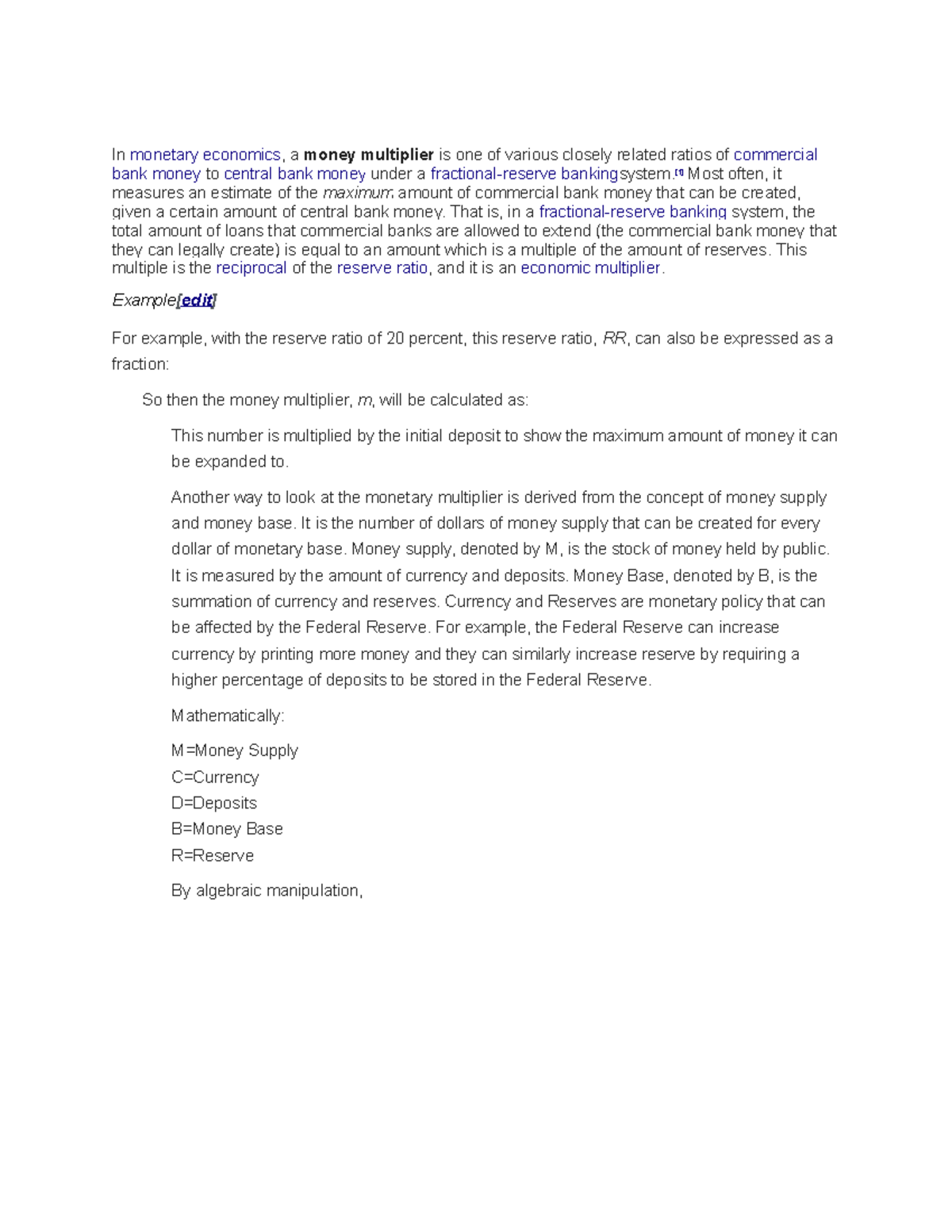 Money multiplier - notes - In monetary economics, a money multiplier is ...