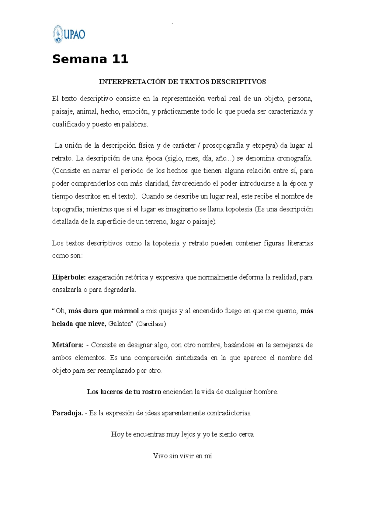 Nota técnica semana 11 Textos descriptivos 2 - UPAO TALLER DE INTERPRETACIÓN DE TEXTOS Dr ...