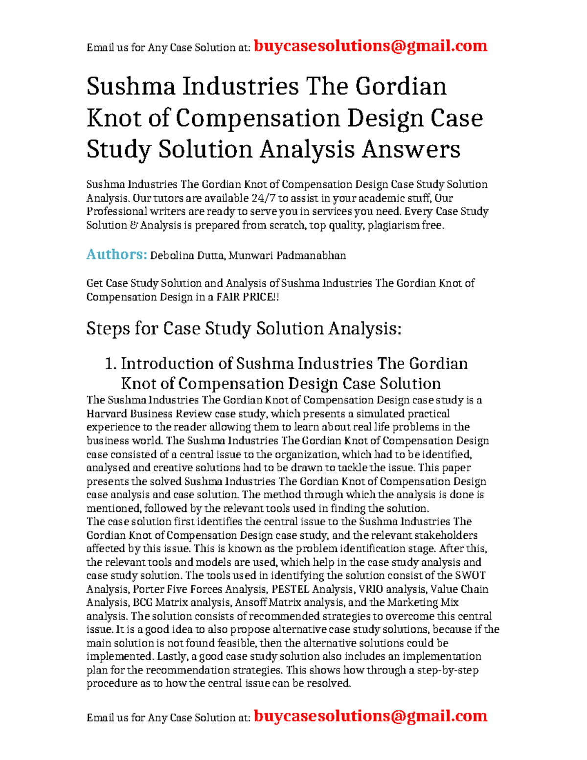 Case Solution Sushma Industries The Gordian Knot of Compensation Design - Sushma Industries The ...