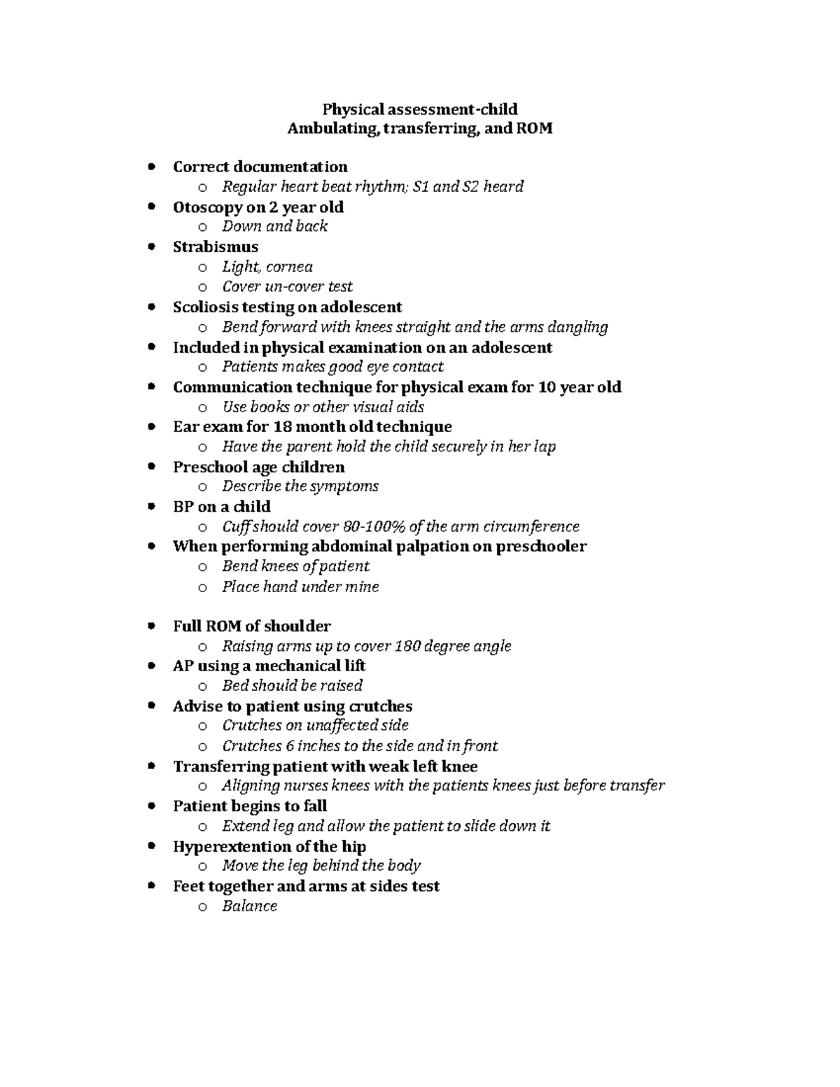 ATI Child Physical Assessment and Ambulating - Physical assessment ...