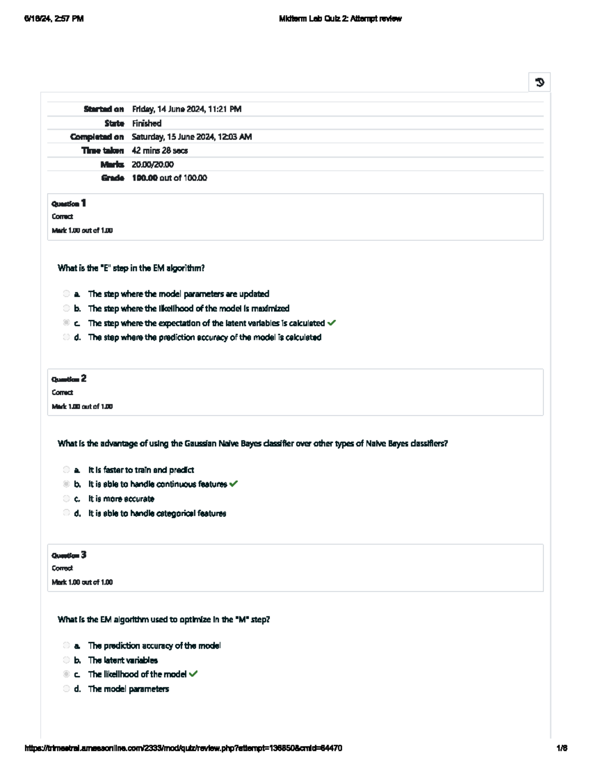 Artificial intelligence Midterm Lab Quiz 2 - 2:57 PM Midterm Lab Quiz 2: Attempt review Started ...