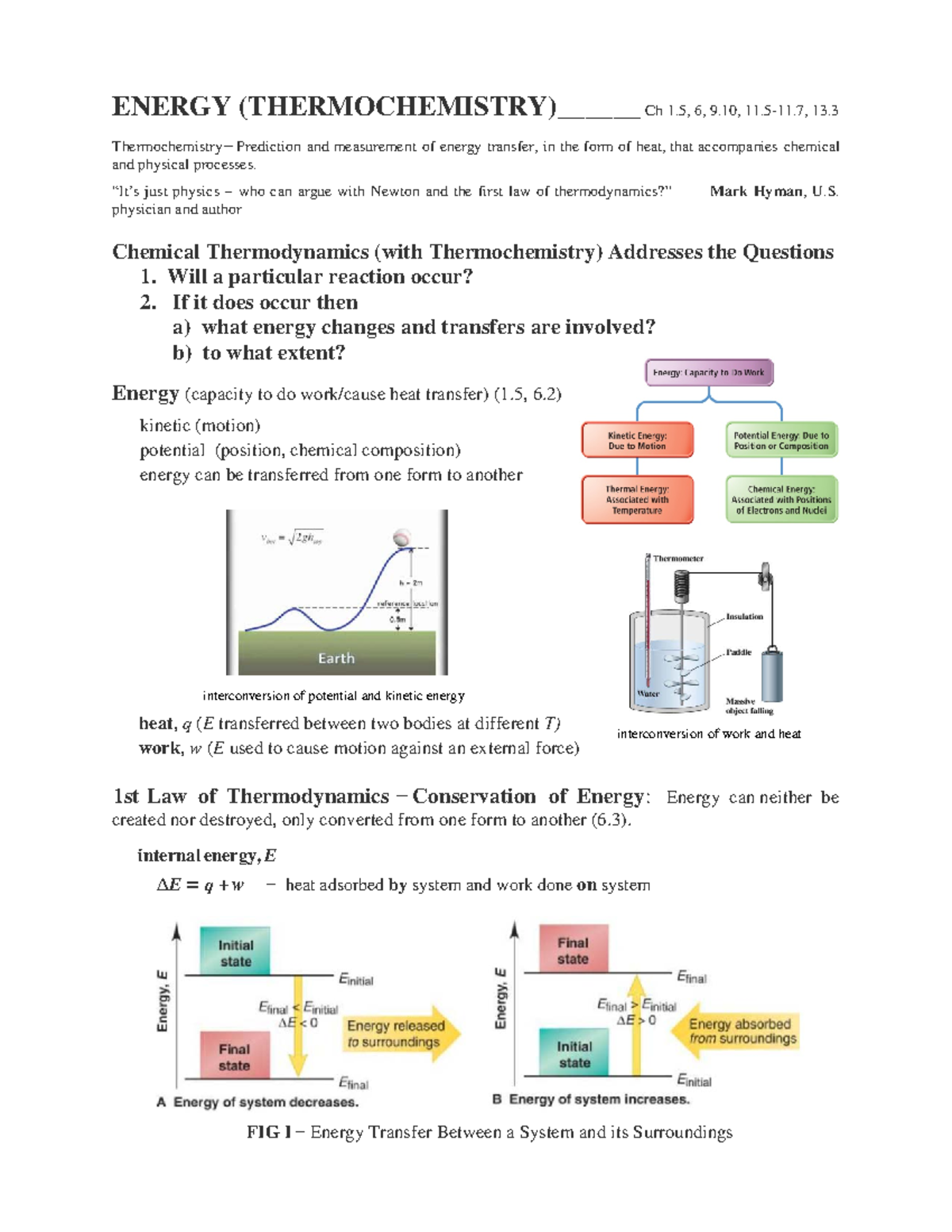 CH6 therm lec W1 2 - ENERGY (THERMOCHEMISTRY)______ Ch 1, 6, 9, 11.5-11 ...