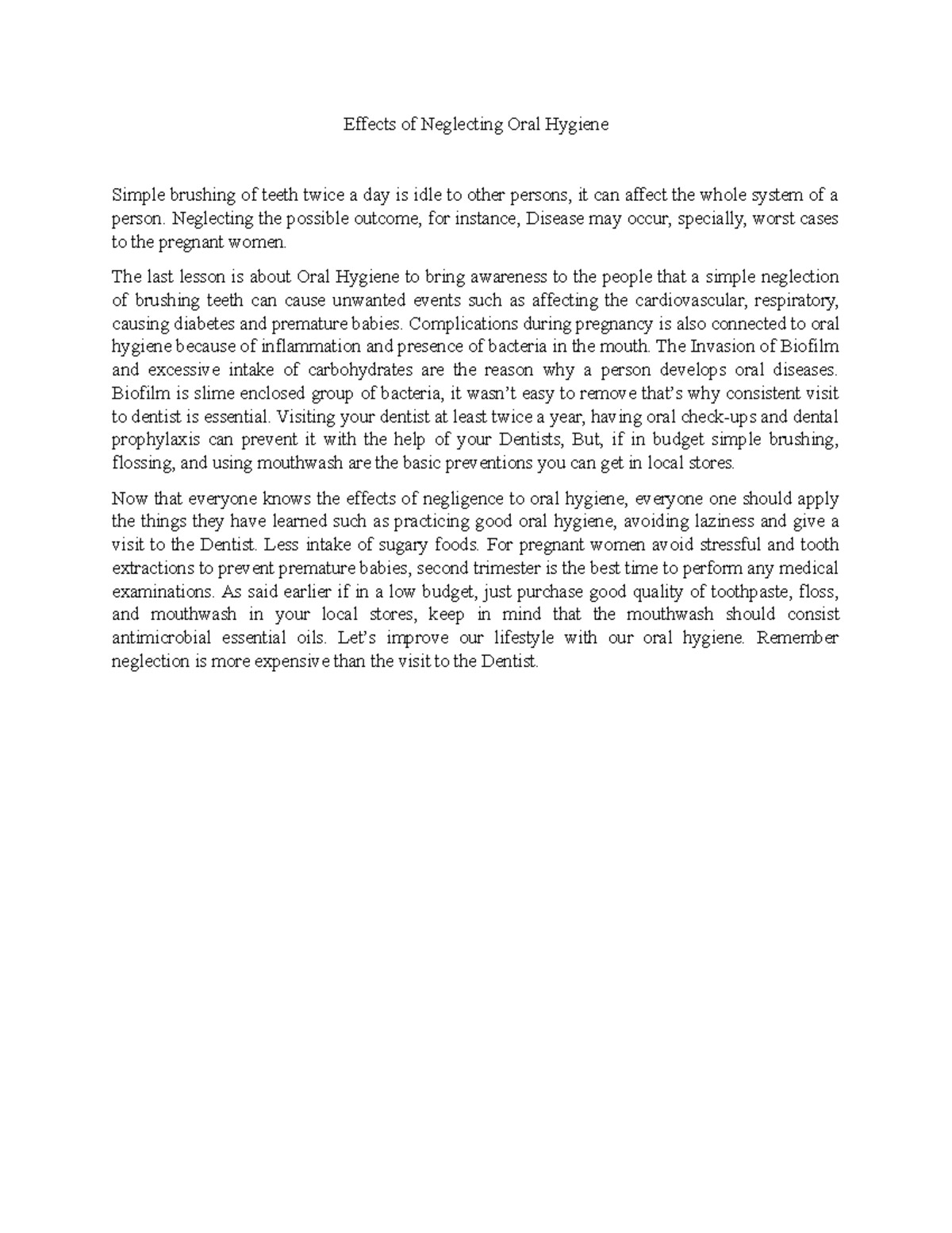 Effects of Neglecting Oral Hygiene Biochemistry - Effects of Neglecting ...