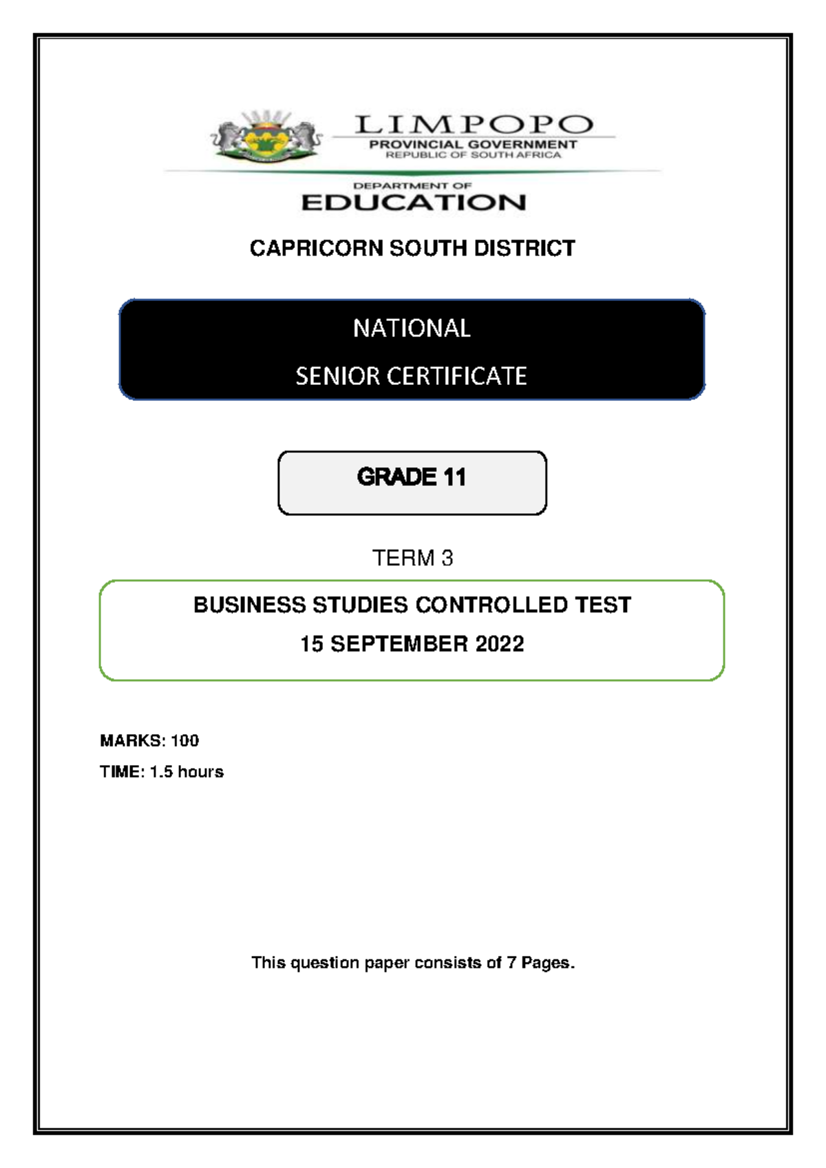 BSTD GR 11 TEST 3 QP 2022 - Limpopo Grade 11 term 3 test business ...