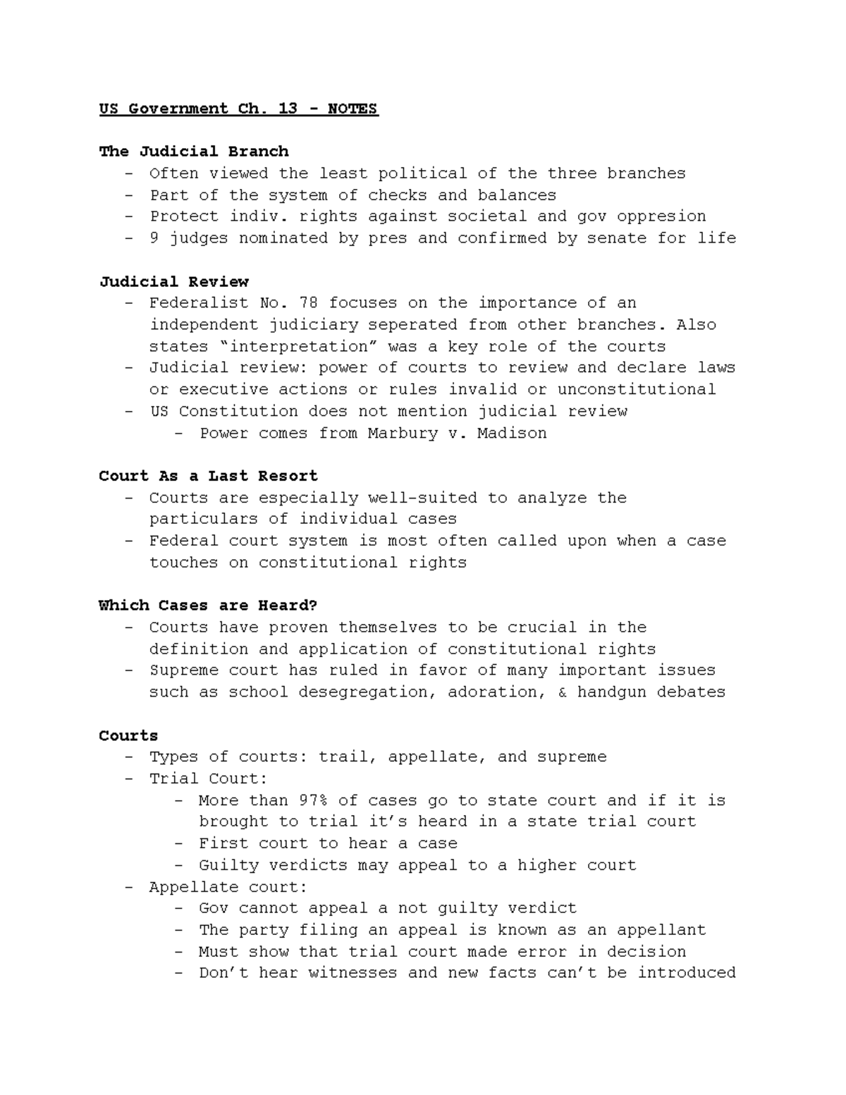 US Government Ch. 13 - Notes - US Government Ch. 13 - NOTES The ...