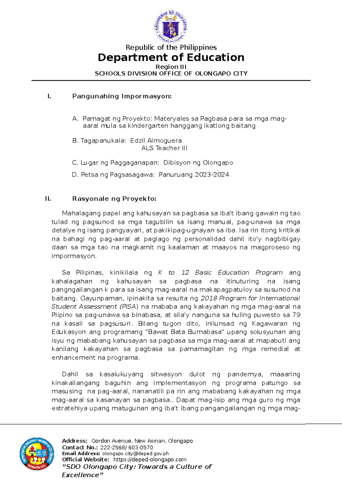 Project-proposal-in-Marungko-at Nursery Rhyme Edzil Almoguera ...