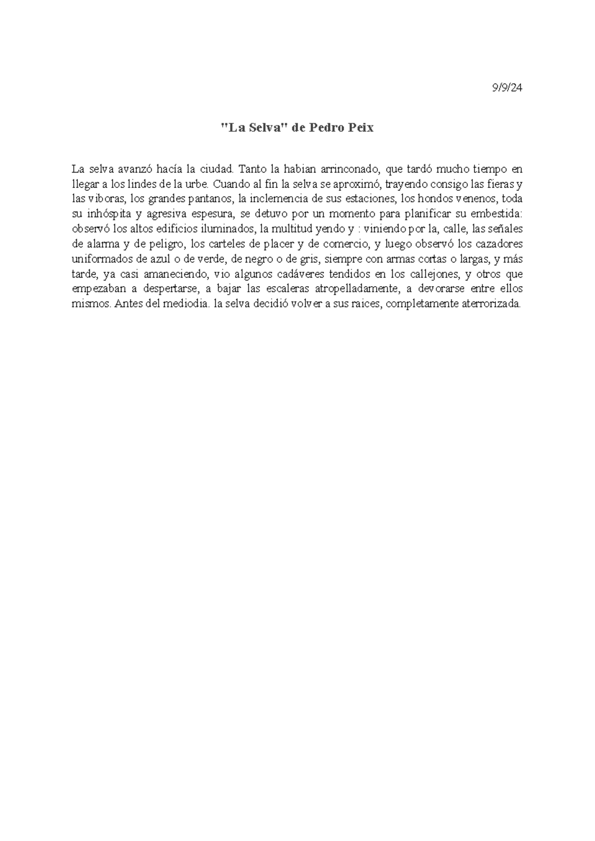 "La Selva" de Pedro Peix - 9/9/ "La Selva" de Pedro Peix La selva ...
