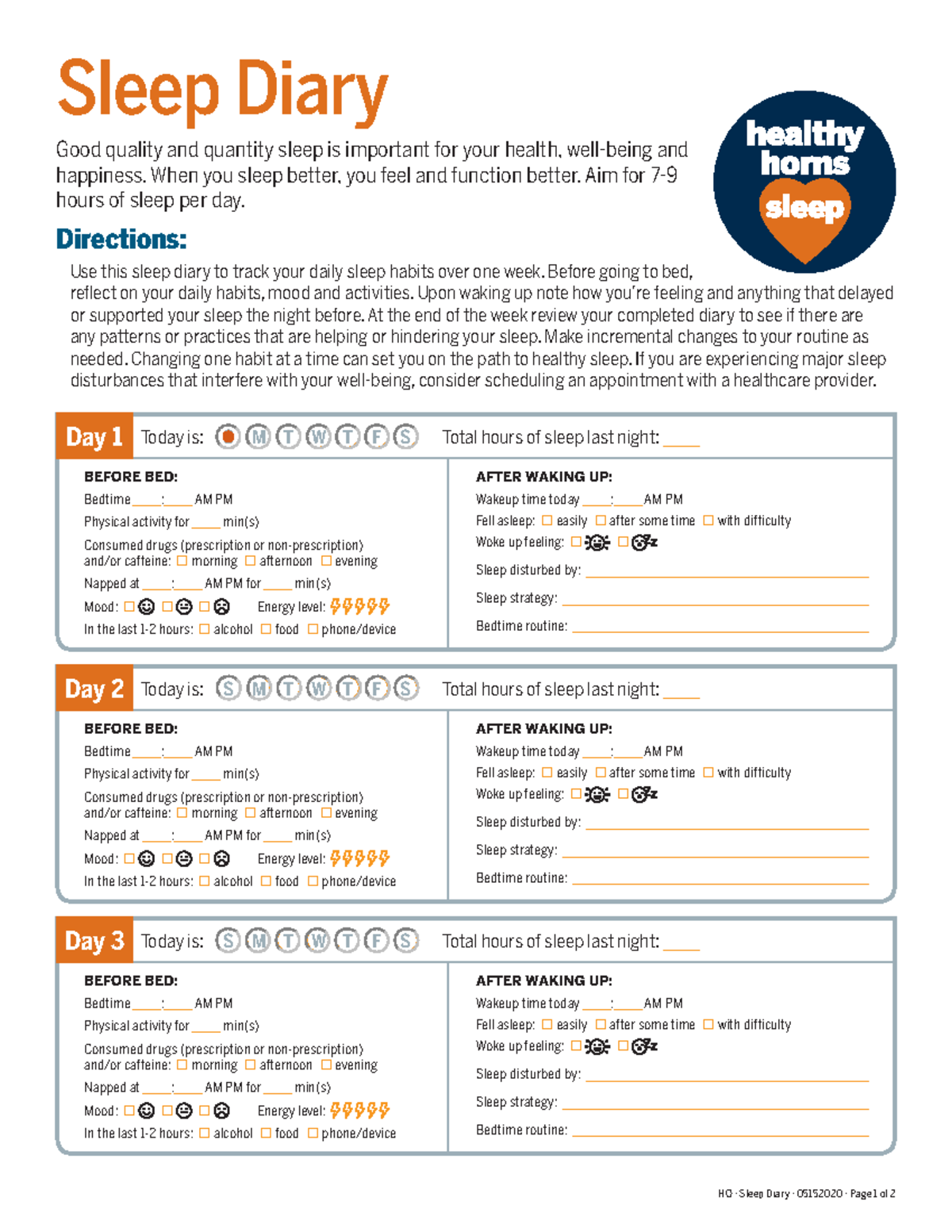 Handout Sleep Diary 2020 Editable - Sleep Diary Good quality and ...