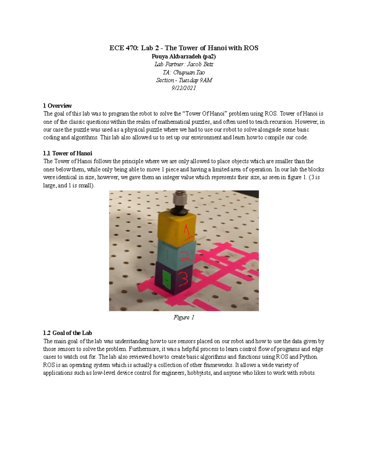ECE 470 Lab 2 - Lab 2 Report - ECE 470: Lab 2 - The Tower of Hanoi with ROS Pouya Akbarzadeh ...