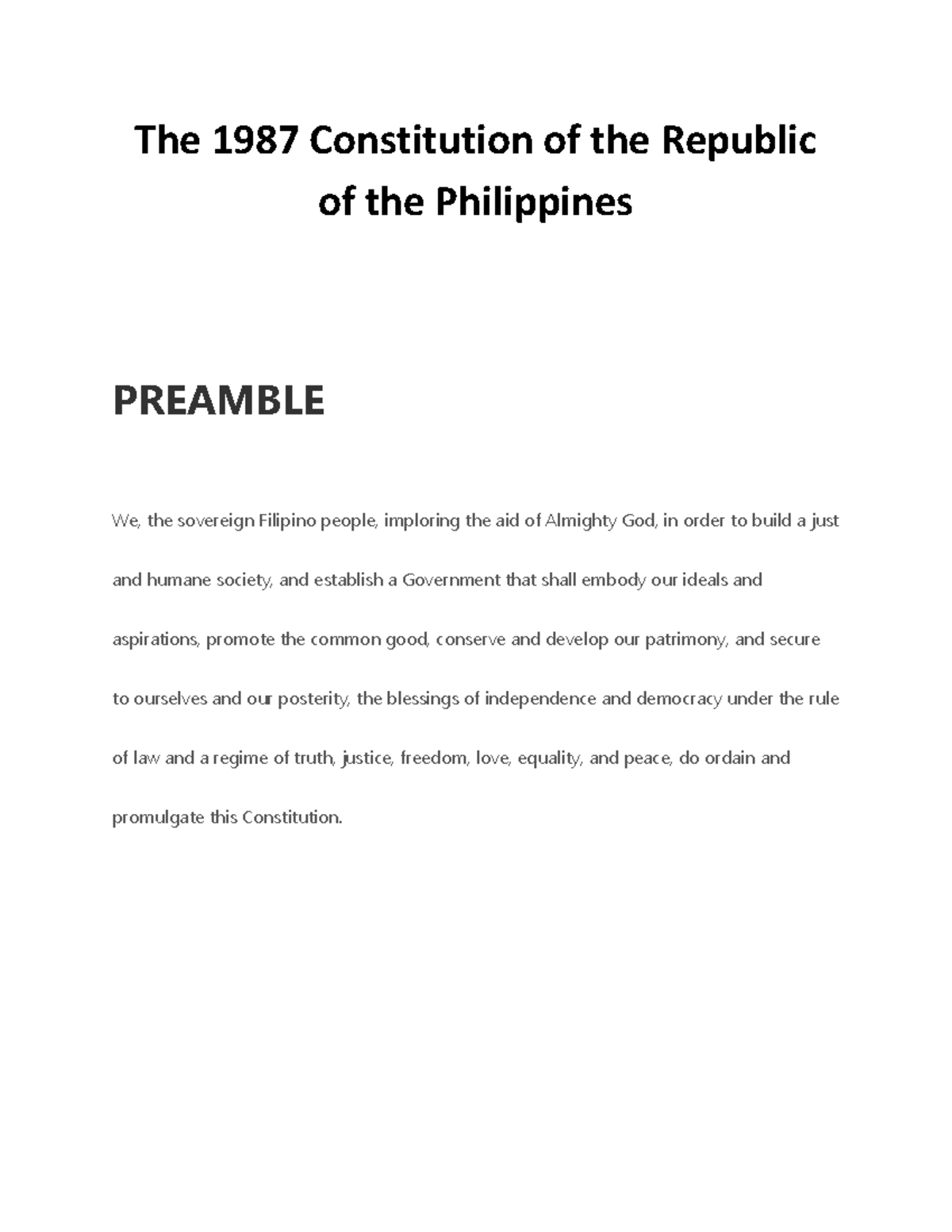 The 1987 Constitution of the Republic of the Philippines - The 1987 ...