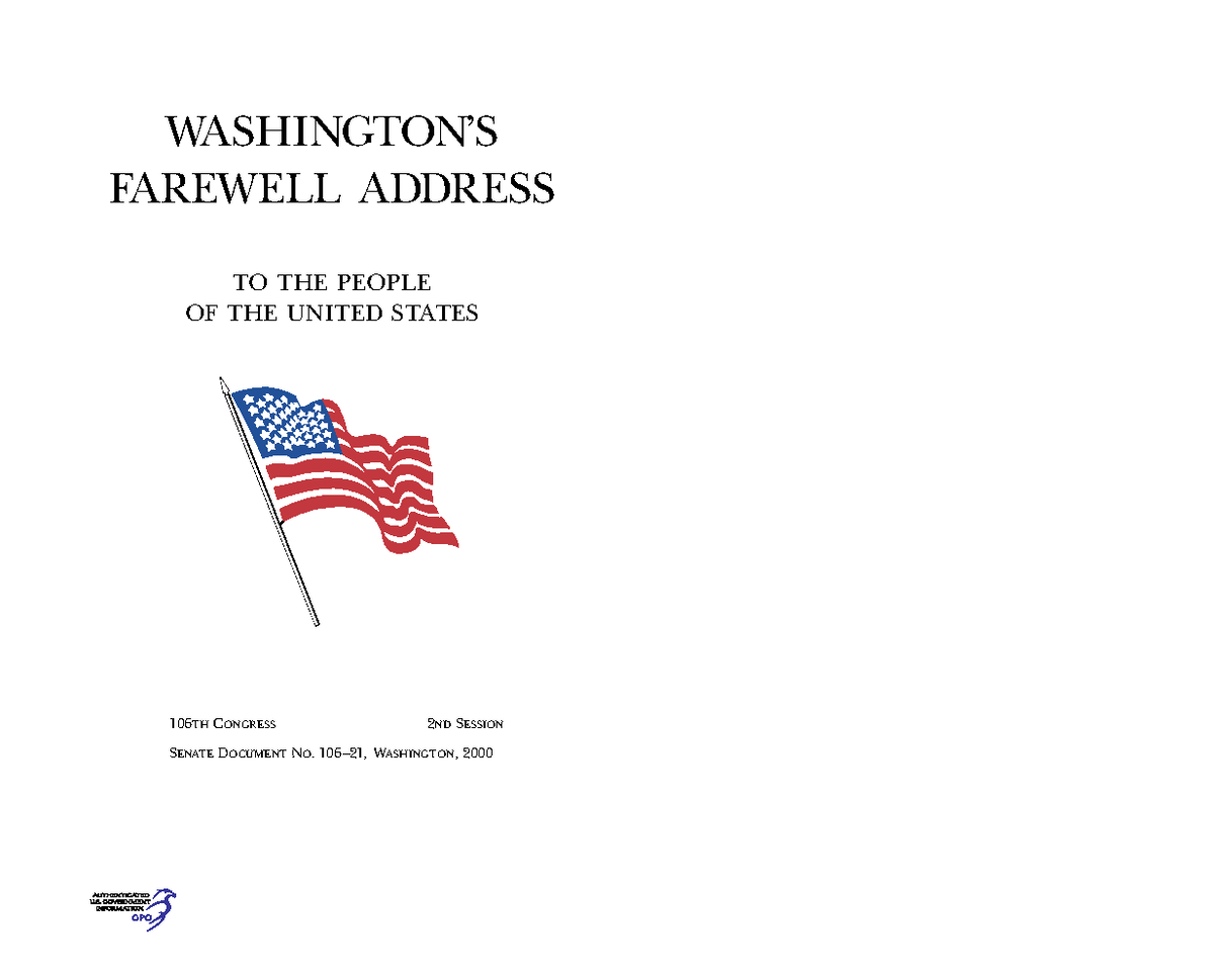Washington's Farewell Address - WASHINGTON’S FAREWELL ADDRESS TO THE ...