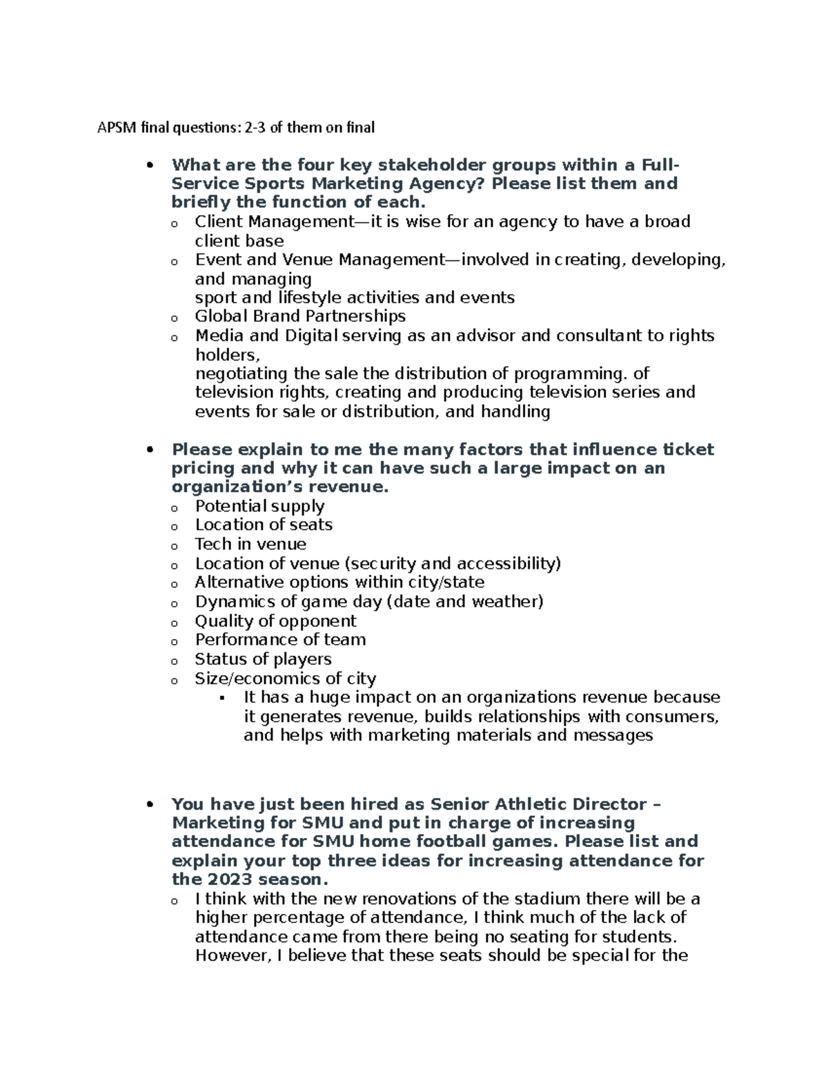 APSM final questions - o Client Management—it is wise for an agency to ...