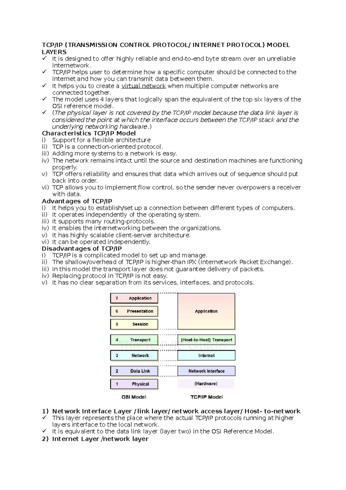 TCP Model - summarized notes - TCP/IP (TRANSMISSION CONTROL PROTOCOL ...