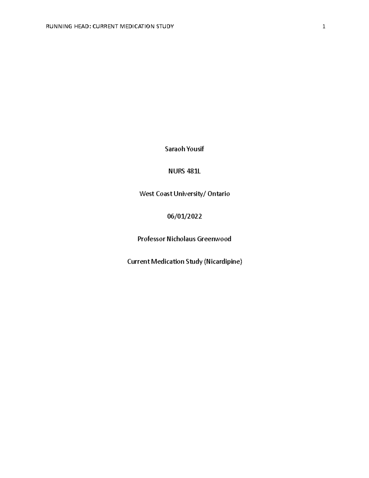 Current Medication Study(Nicardipine) - This patient used to take ...