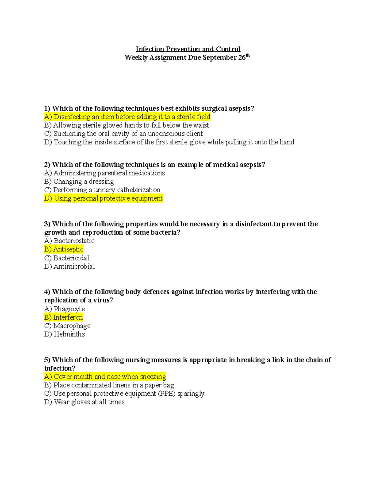 Weekly Assignement Infection Prevention and Control (1) (1)-skills lab ...