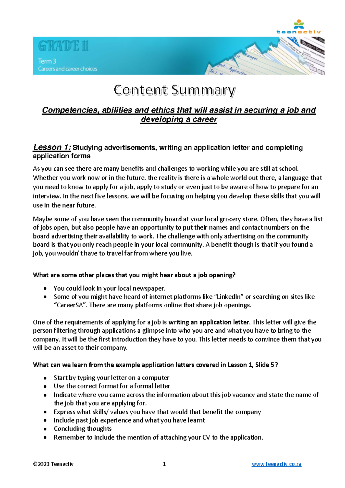 20 Content Summary 0 - Competencies - Competencies, abilities and ...