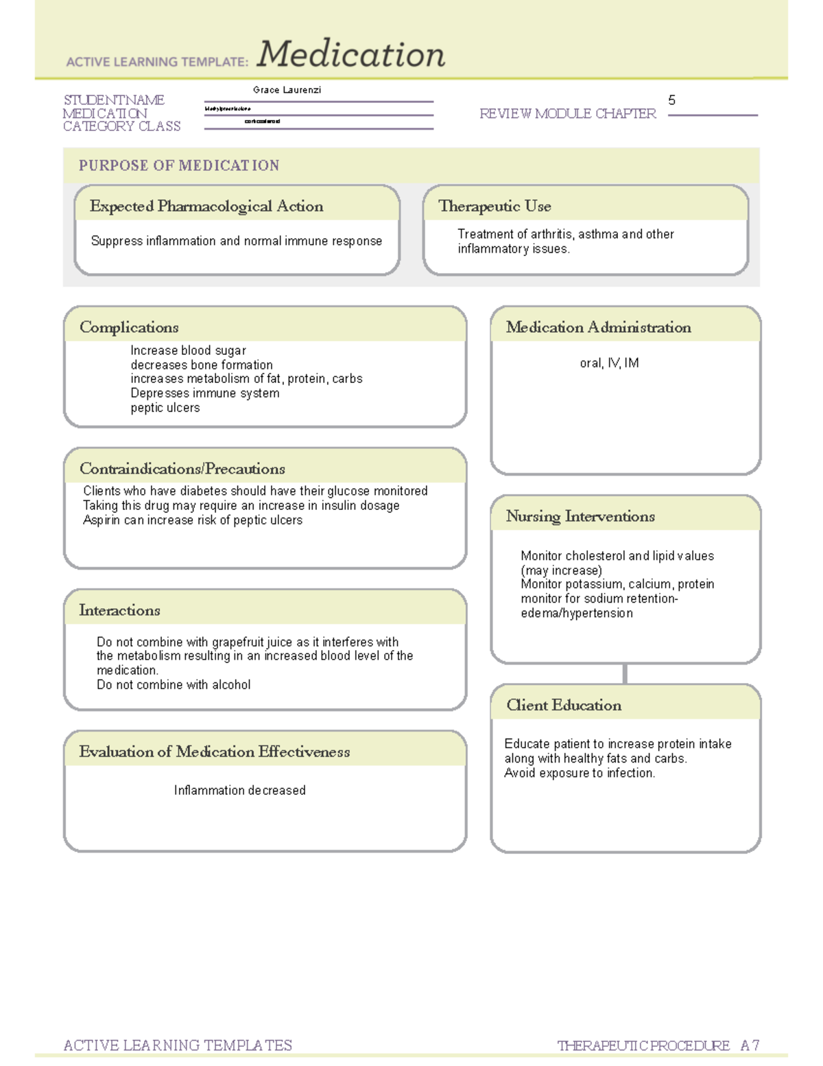 Methylprednisone ATI template - STUDENT NAME MEDICATION REVIEW MODULE ...