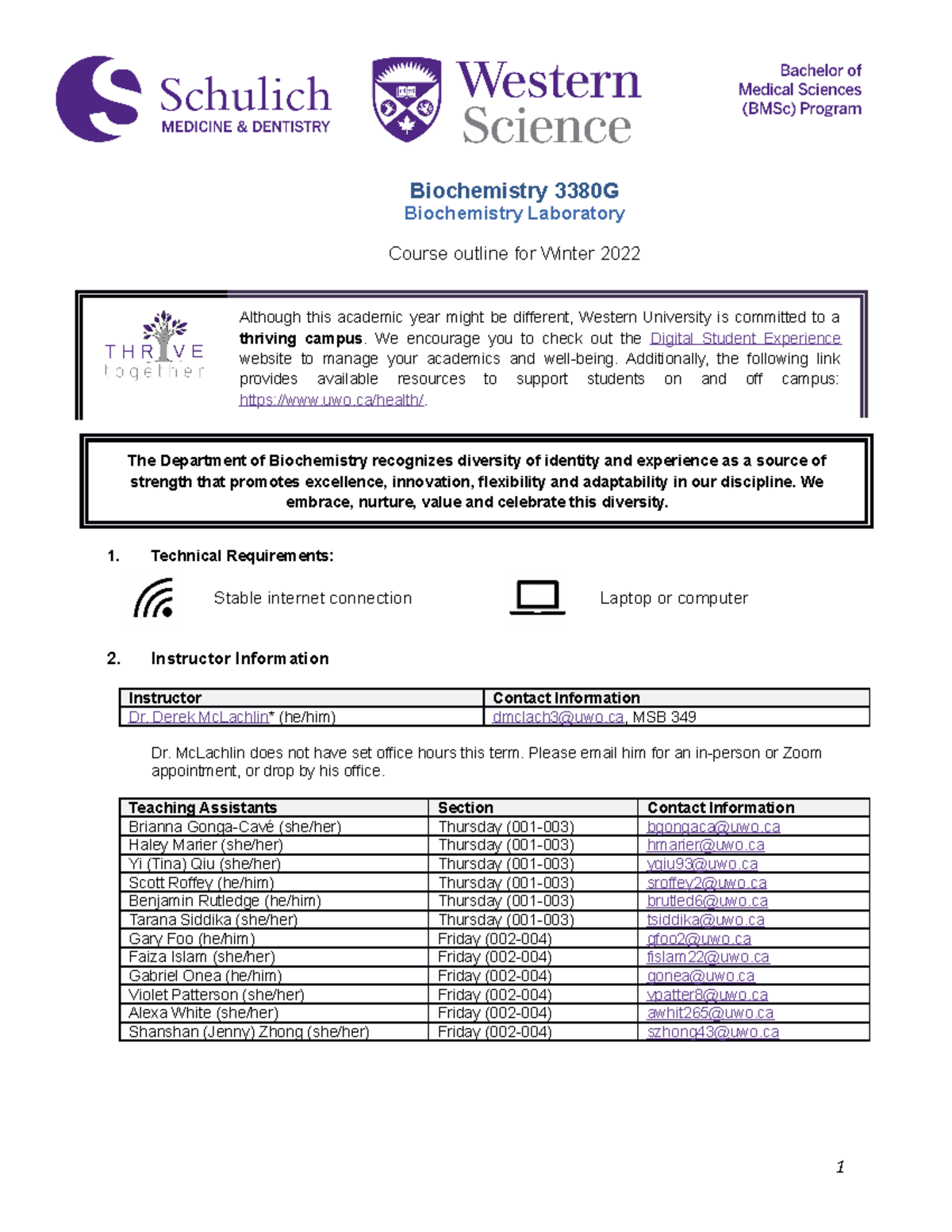 Course outline Biochemistry 3380G 2022 - Biochemistry 3380G ...