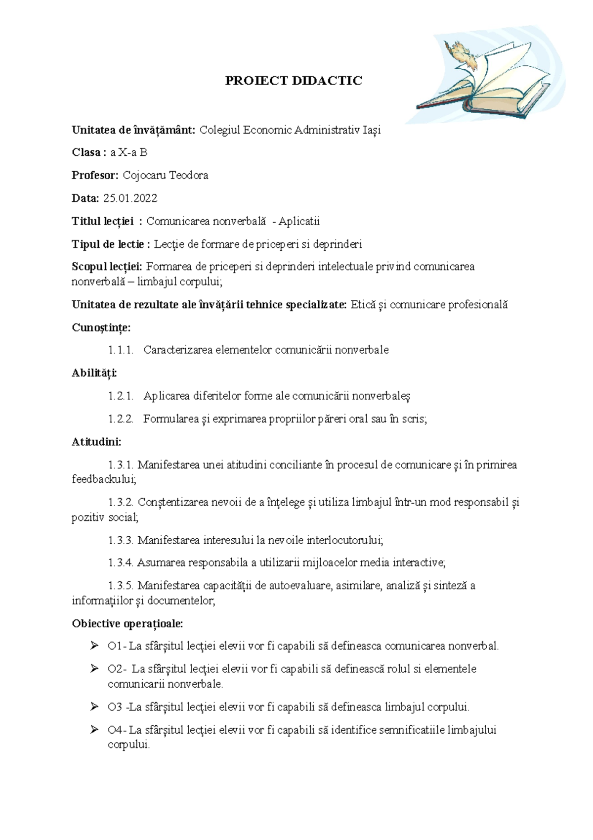 Cojocaru Teodora-Proiect didactic -Comunicarea nonverbală Aplicatii ...