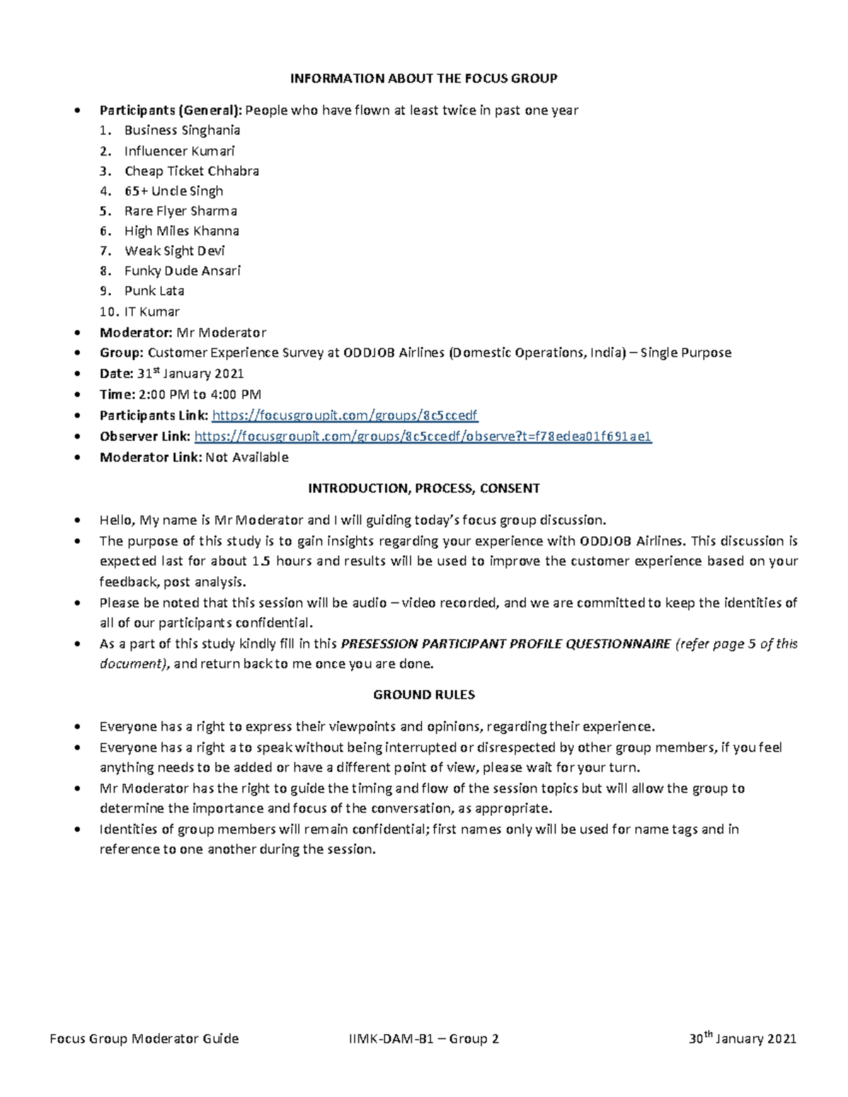 Focus Group Moderator Guide Group 2 - INFORMATION ABOUT THE FOCUS GROUP ...