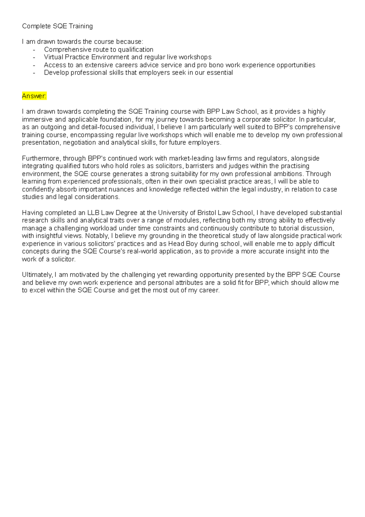 BPP SQE Application - ddddd - Complete SQE Training I am drawn towards ...