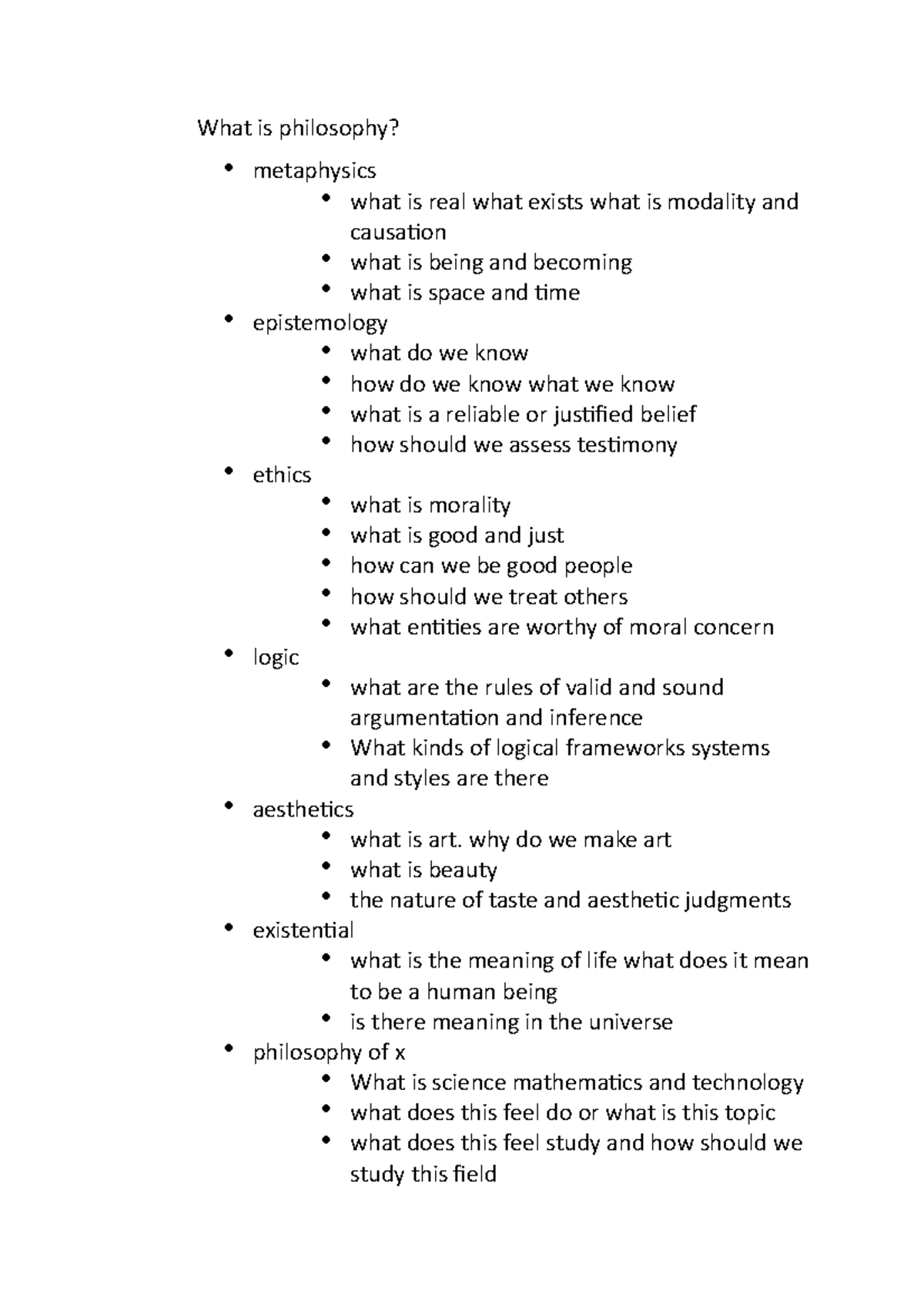 PHIL2062 notes week1-6 - What is philosophy? metaphysics what is real ...