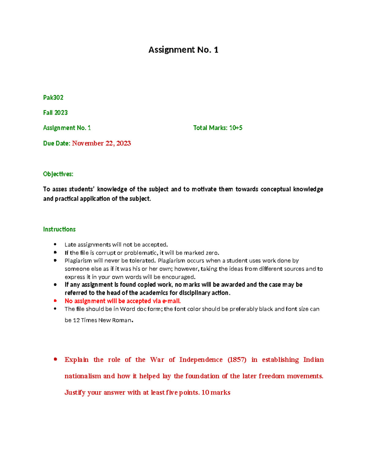 Fall 2023 PAK302 1 - my assingment - Assignment No. 1 Pak Fall 2023 ...