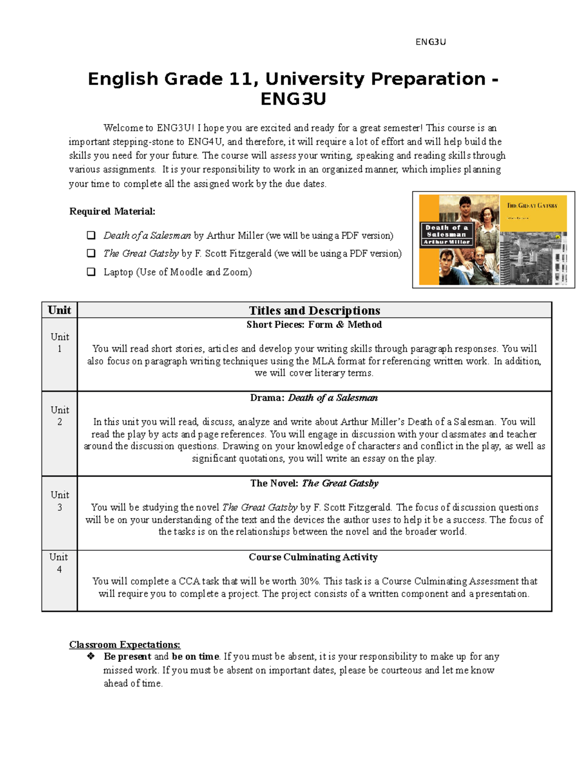 ENG3U Course Outline practical notes - English Grade 11, University ...