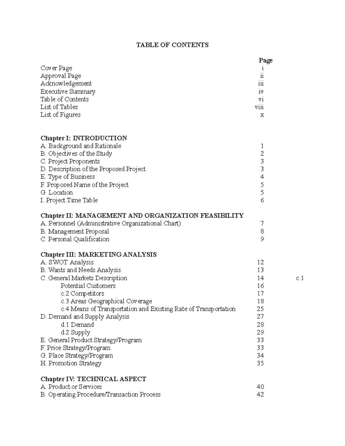 Feasibility study - Example - TABLE OF CONTENTS Page Cover Page i ...