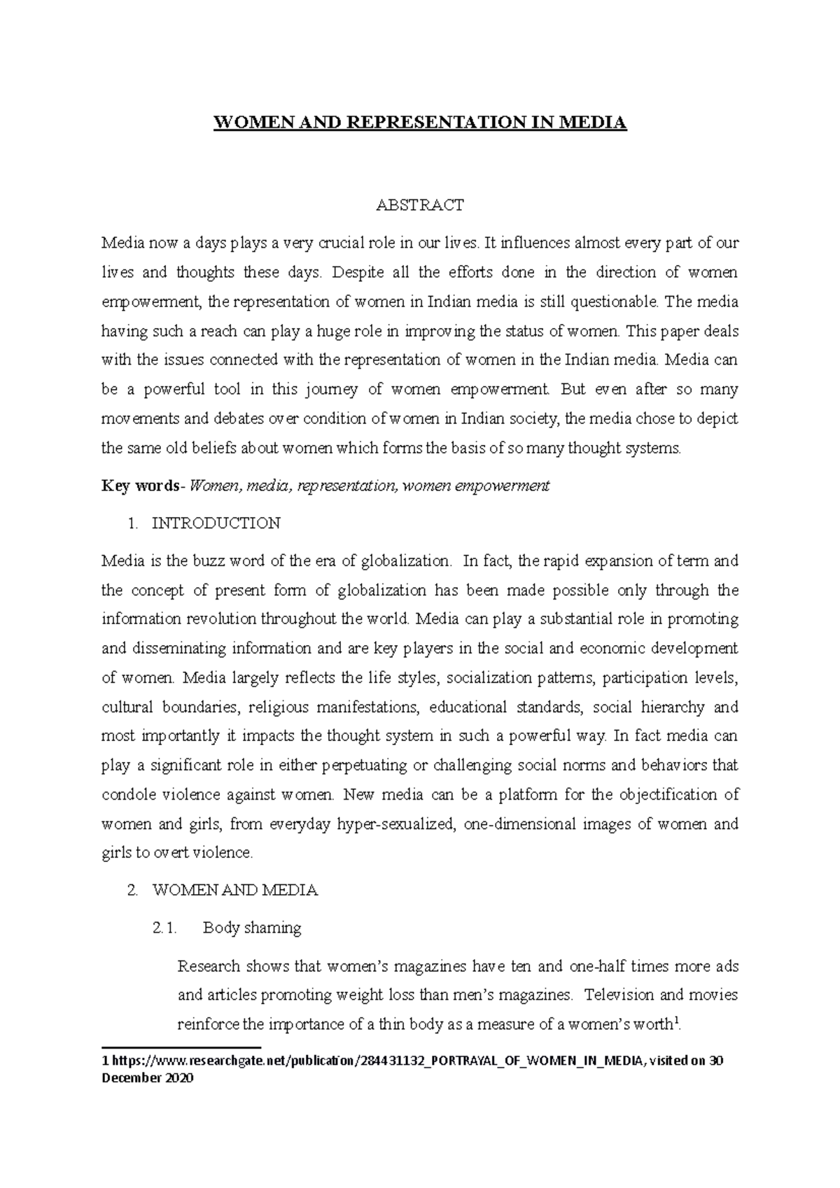 Ayesha Gupta SP2 Women and representation in Media - WOMEN AND ...