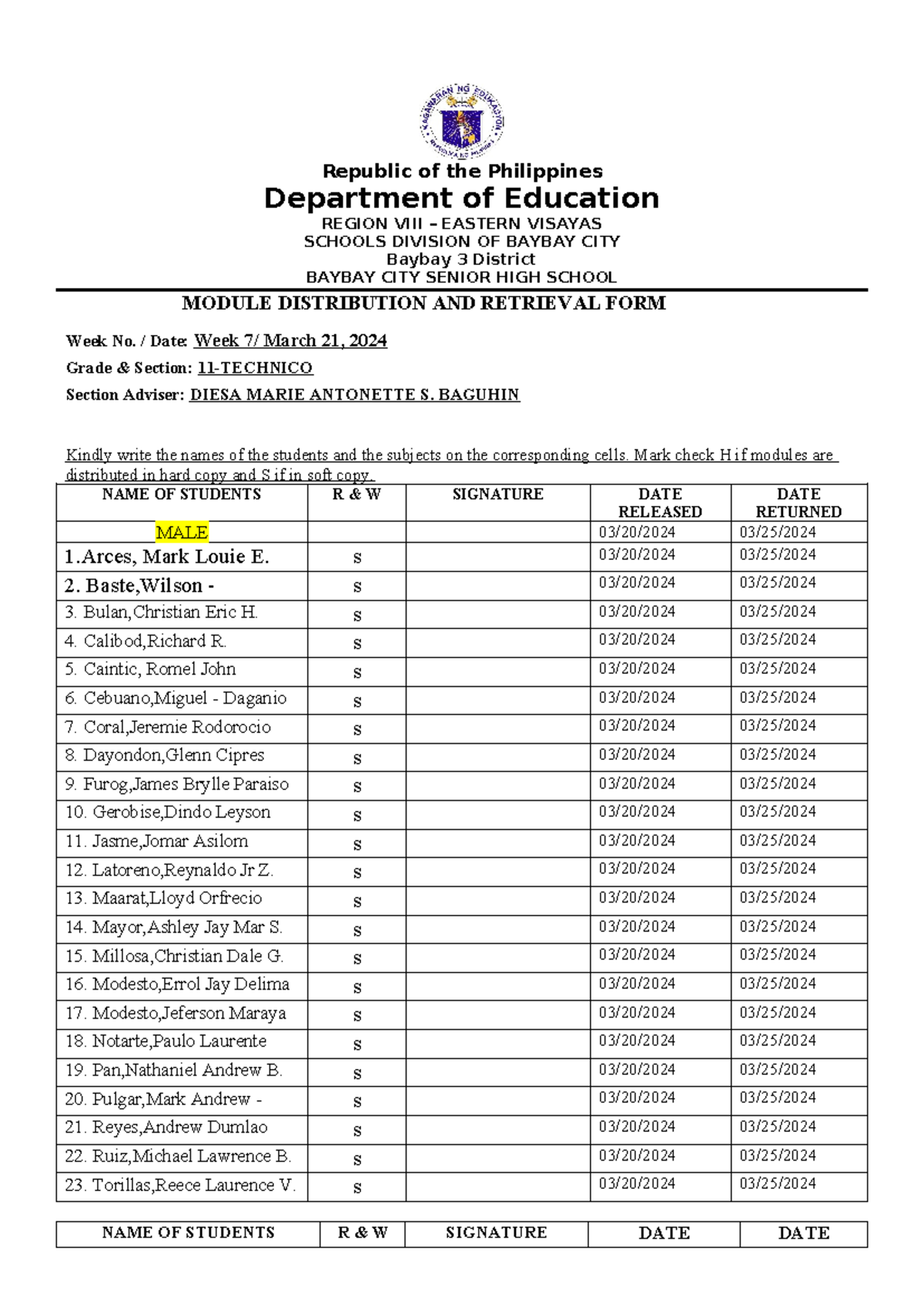 Module distribution retrieval formdocx - Republic of the Philippines ...