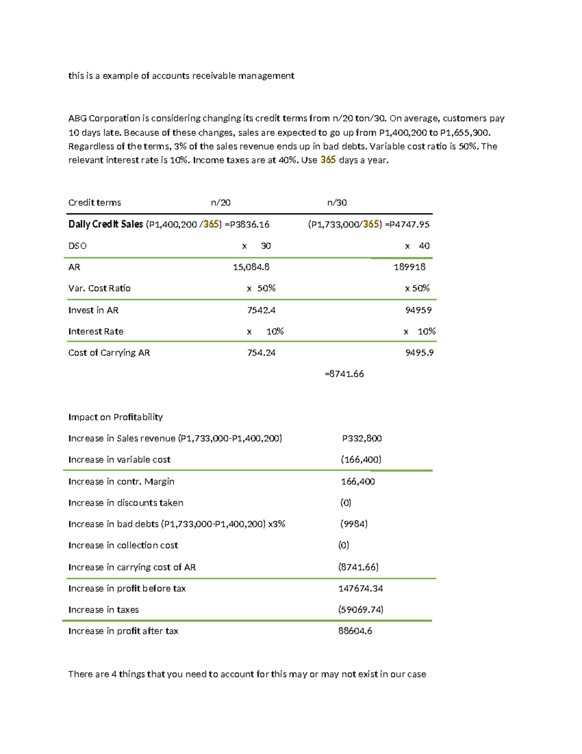 Example solving - this is a example of accounts receivable management ...