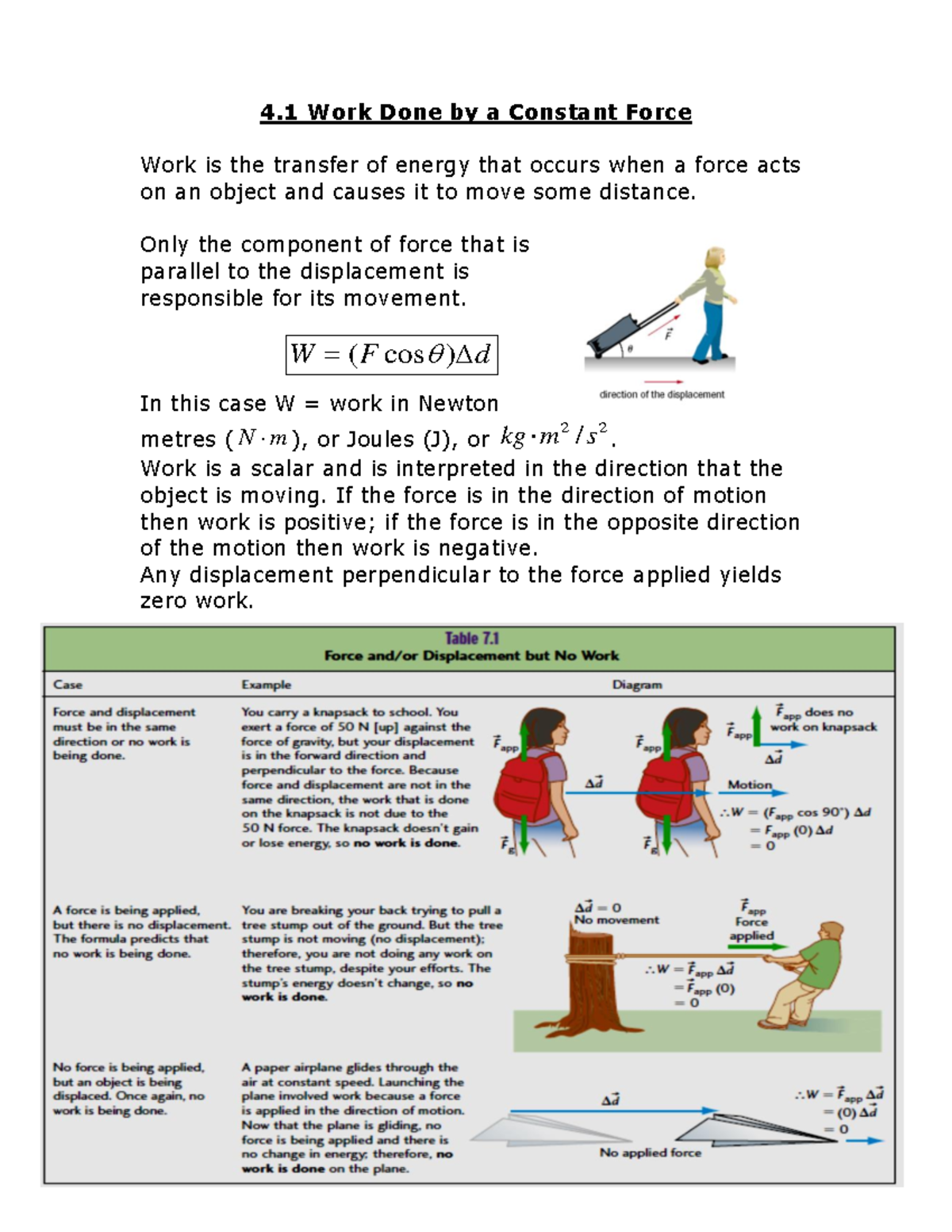 4.1Work By Constant Force Lesson Note - 4 Work Done by a Constant Force ...