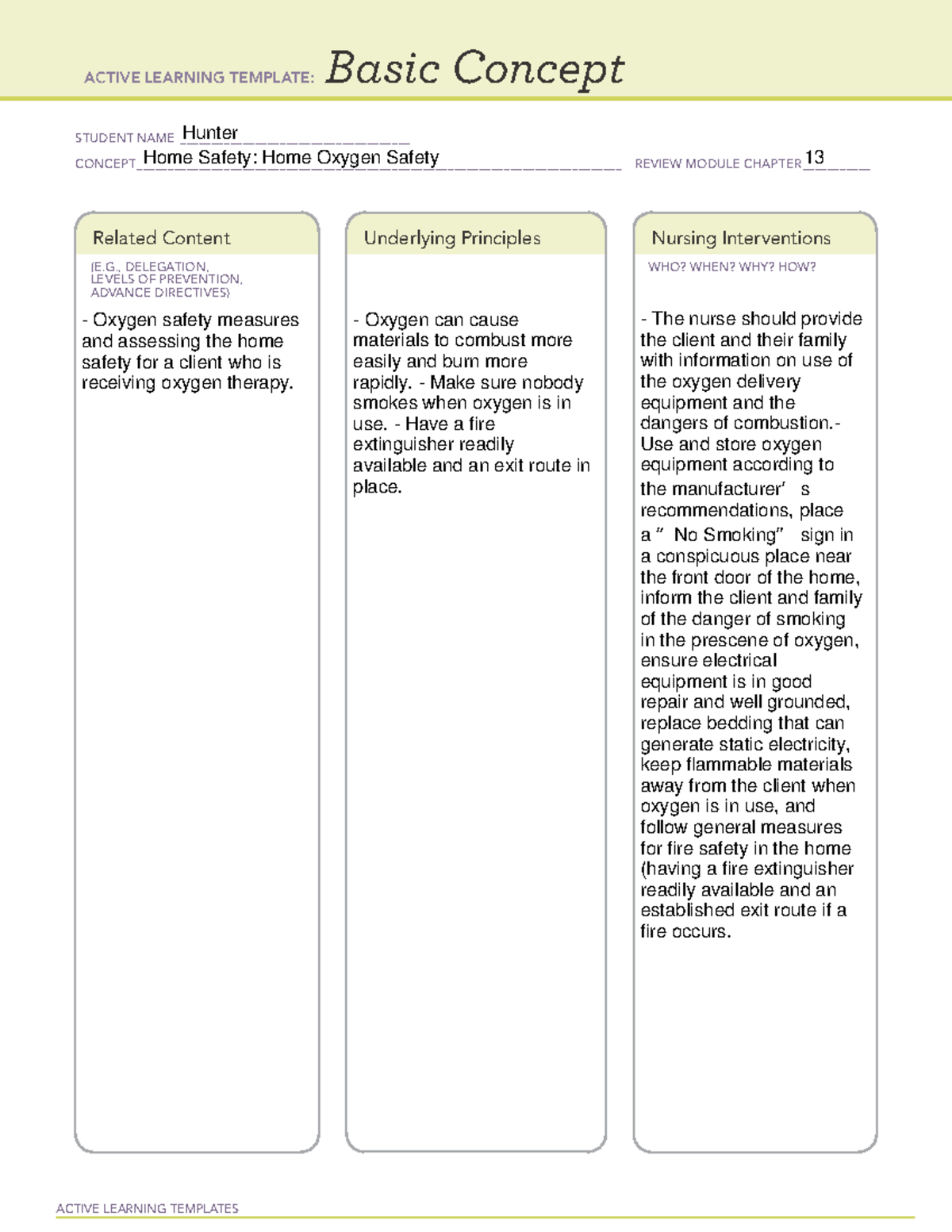 Home Safety Home Oxygen Safety - NURN 480 - ACTIVE LEARNING TEMPLATES ...