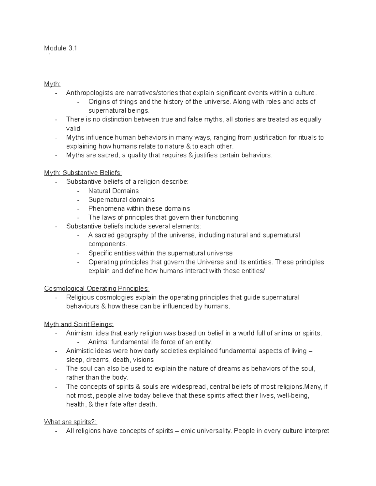 Module 3-5 notes - Module 3. Myth: - Anthropologists are narratives ...